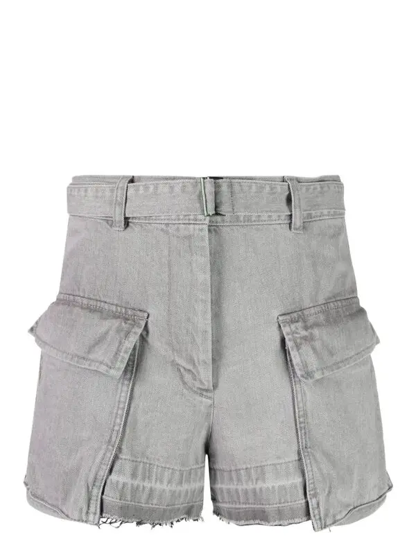 Sacai Belted-waist High-waisted Cargo Shorts - Gray