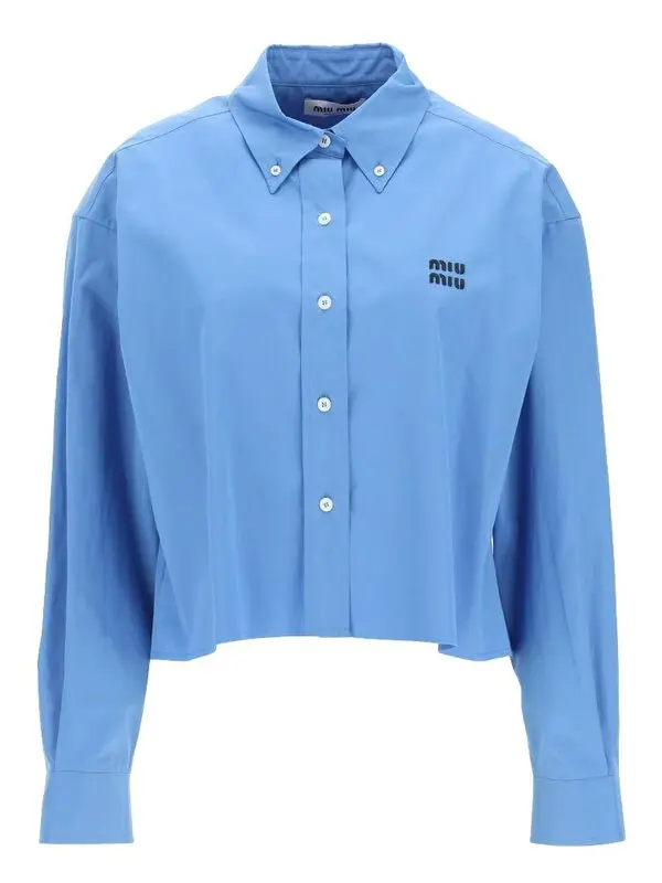 Miu Miu Logo Embroidered Buttoned Shirt - Blue