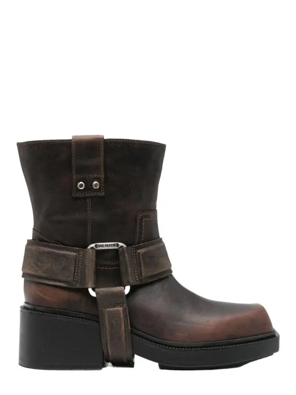 VIC MATIE Buckle-loop Motorcycle Boots - Dark Brown