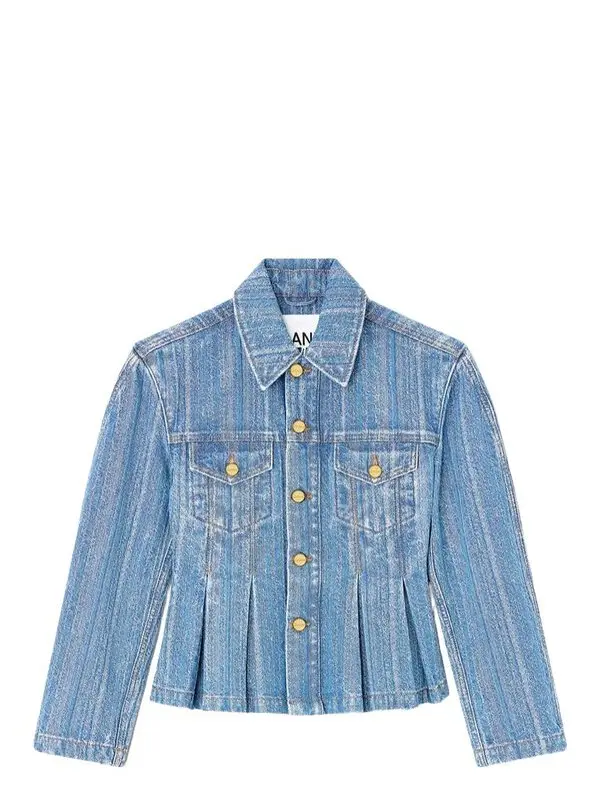 GANNI Flared Denim Jacket With Pleated Waist - Zhonglanshi