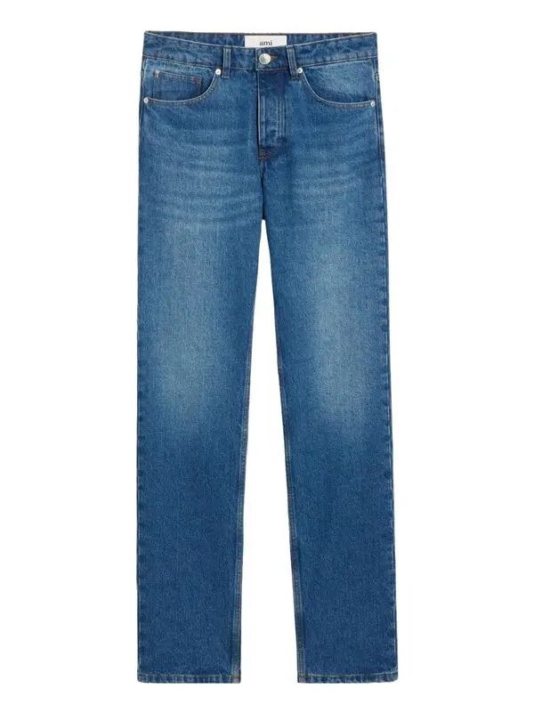 Ami Classic Fit Jeans With Logo Patch - Blue