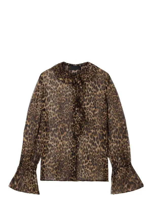 NILI LOTAN Cecily Leopard Print Shirt With Ruffles - Brown