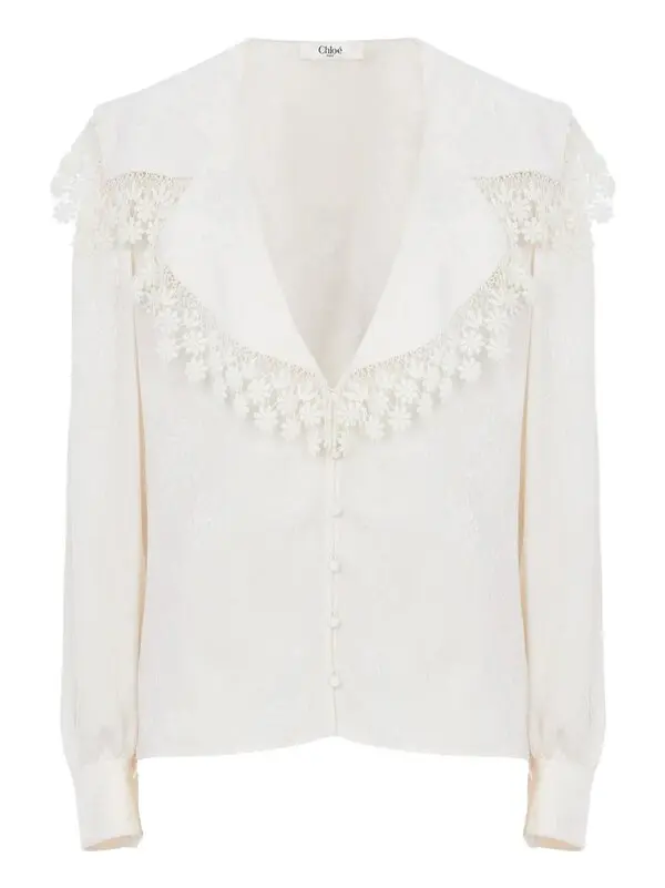 Chloé Floral Jacquard Lace Blouse - Iconic Milk