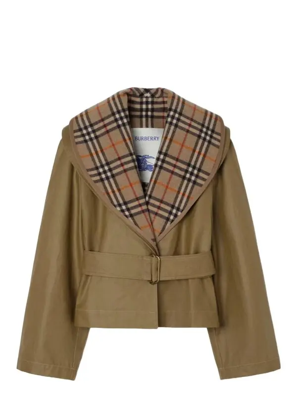 Burberry Check Warmer Belted Cropped Jacket - Moss Beige