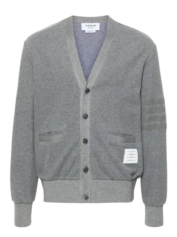 Thom Browne V-neck Cotton Cardigan With Button Opening - Light Gray