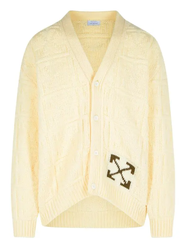 Off-White Arrow Stitch Knit Cardigan - Nude