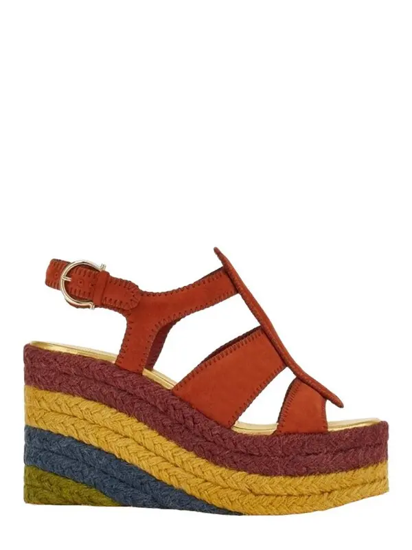 FERRAGAMO Ankle Strap Wedge Espadrilles - Brown