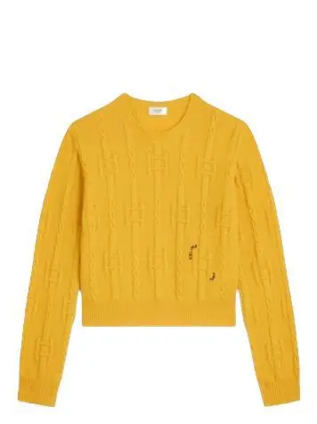 Celine Crewneck Cashmere Sweater With Chain Detailing - Yellow