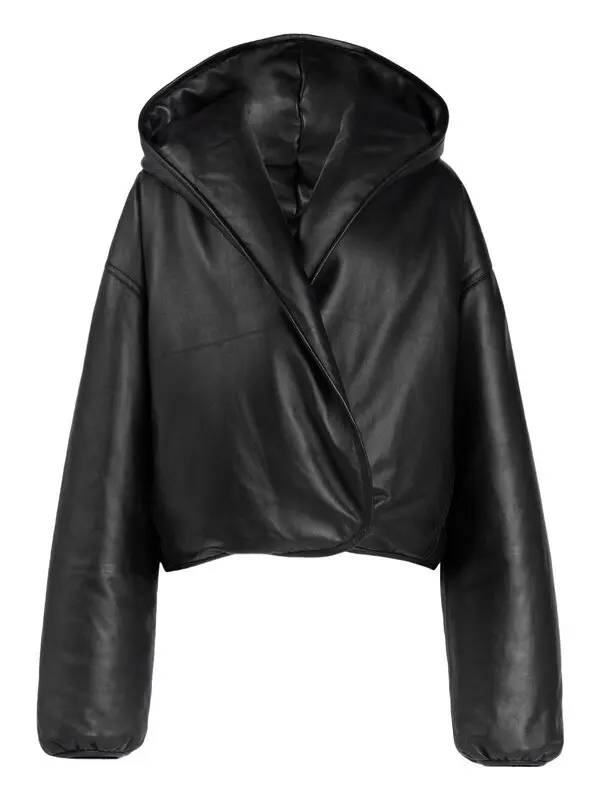 Alaïa Hooded Leather Bomber Jacket - Black