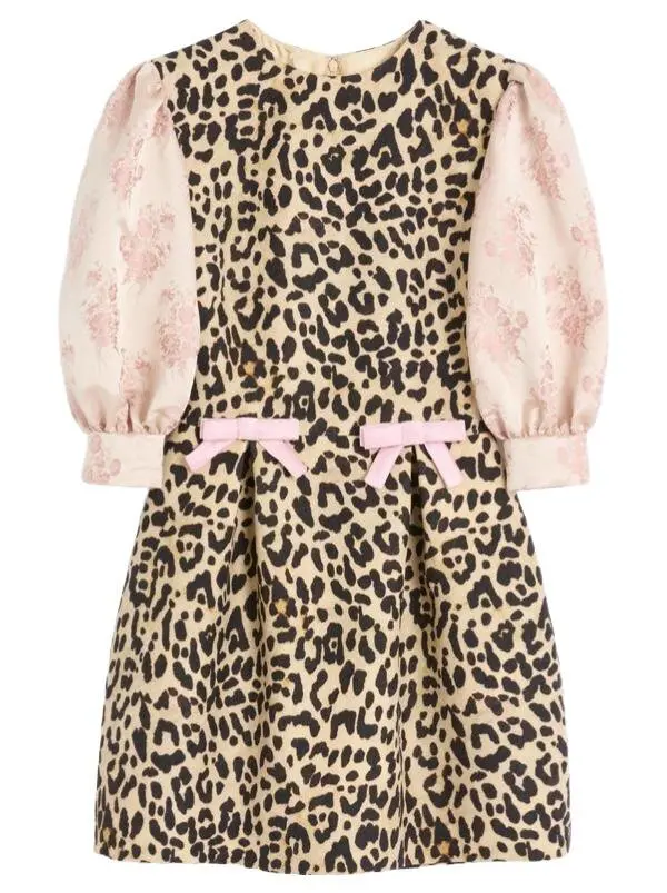 Valentino Garavani Leopard Print Puff-sleeved Mini Dress - Multicolor