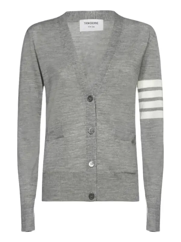 Thom Browne 4-bar V-neck Cardigan - Light Gray