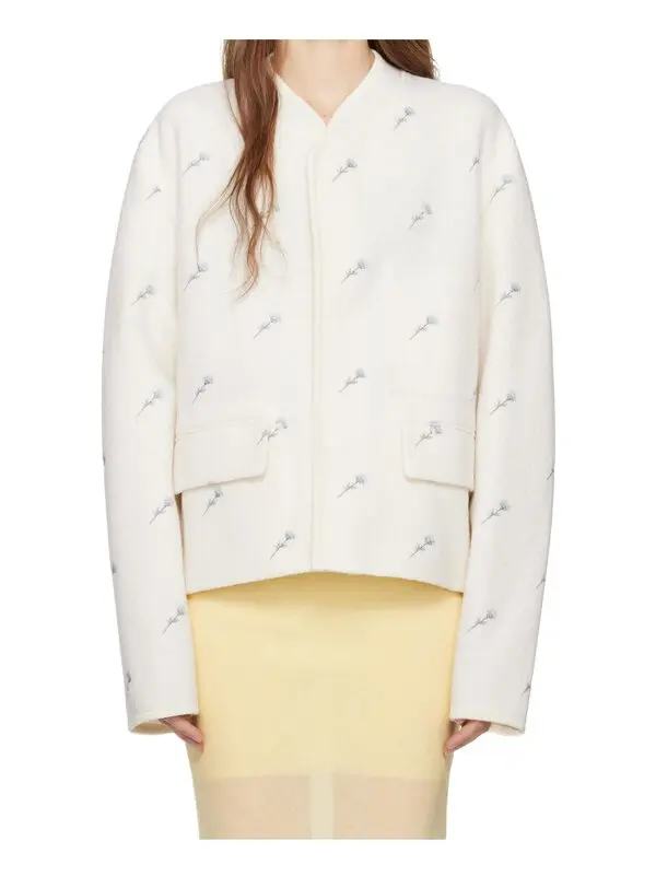 RIER Name City Crop Flowers Walker Wool Casual Jacket - White