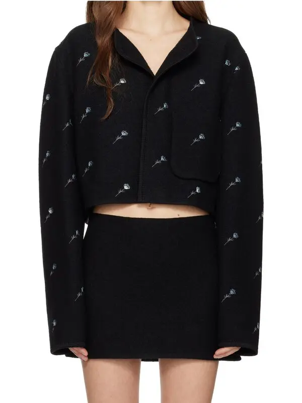 RIER City Crop Flowers Walker Wool Long-sleeve Casual Jacket - Black