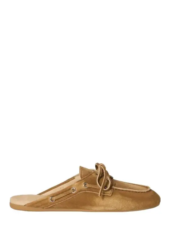 Miu Miu Lace-up Flat Mules In Washed Suede - Cinnamon