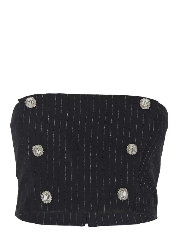 Alessandra Rich Embellished Cropped Top - Black
