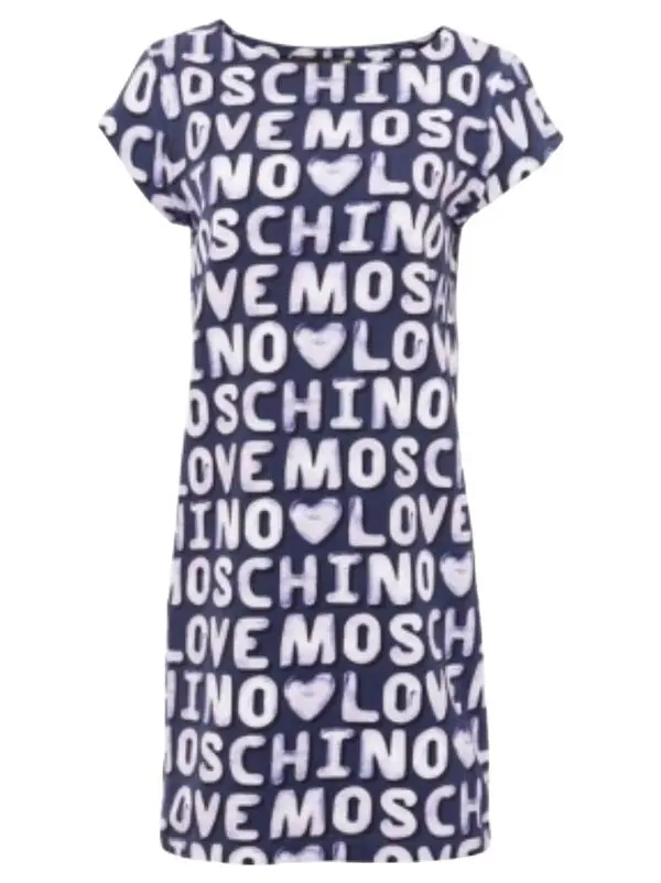 Moschino Printed Round Neck Short Sleeve Dress - White