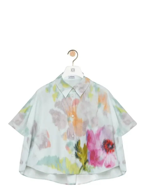 Loewe Short Sleeve Trapeze Shirt In Cotton And Silk - Light Blue/multicolour