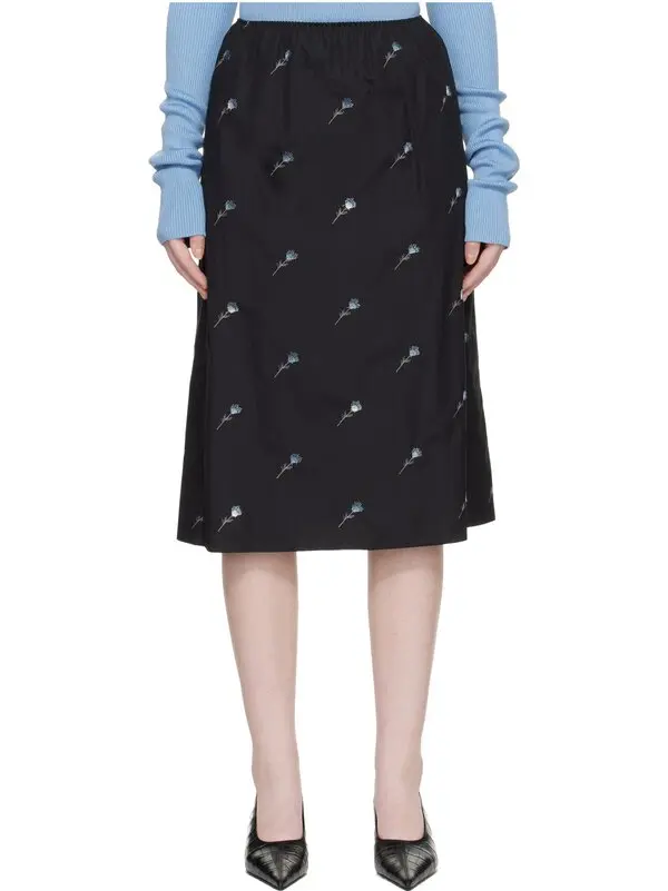 RIER Floral Patterned Midi Skirt - Black