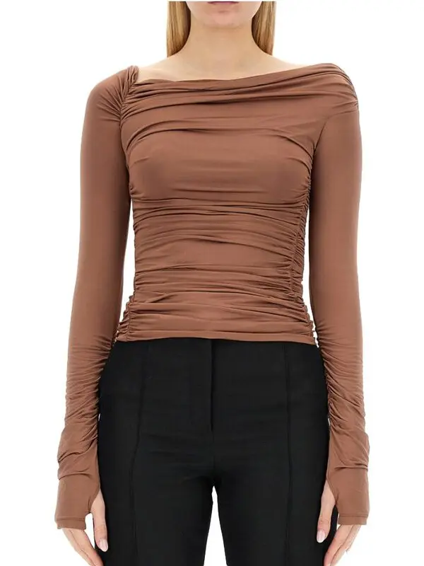 Helmut Lang Ruched Off-the-shoulder Top - Brown