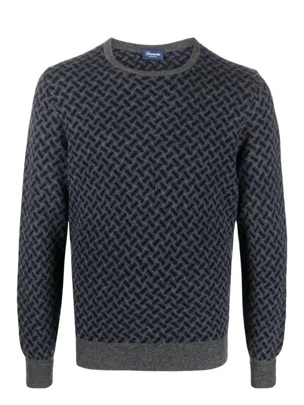 DRUMOHR Patterned Jacquard Cashmere Jumper - Grey Blue