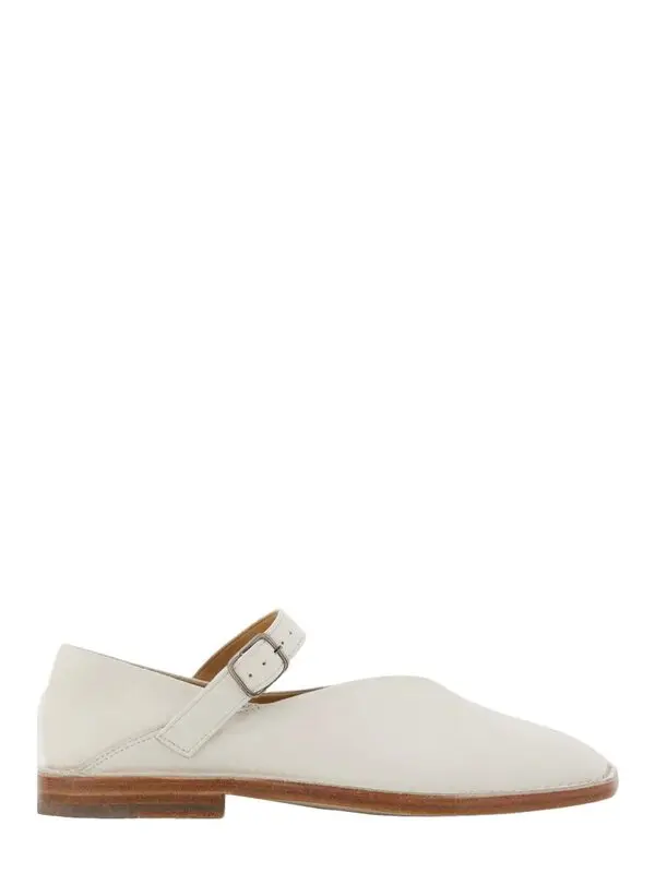 LEMAIRE Square-toe Buckled Ballet Flats - White