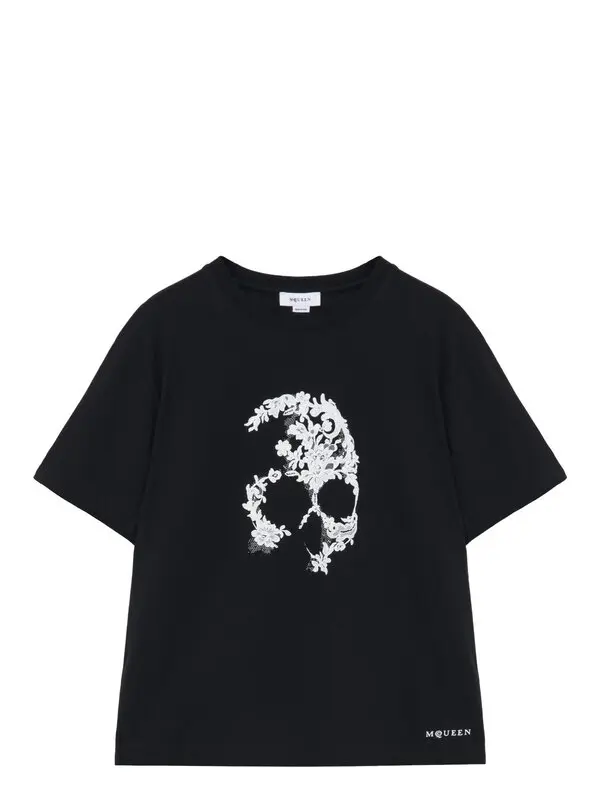 Alexander McQueen Lace Skull Crewneck T-shirt - Black