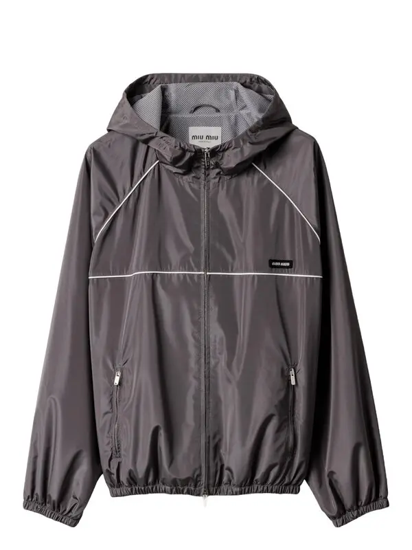 Miu Miu Technical Silk Zipper Blouson Jacket - Aluminum