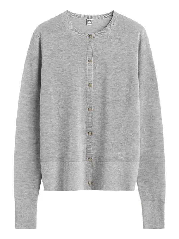 TOTEME Long-sleeved Knitted Cardigan With Embroidered Lettering - Grey