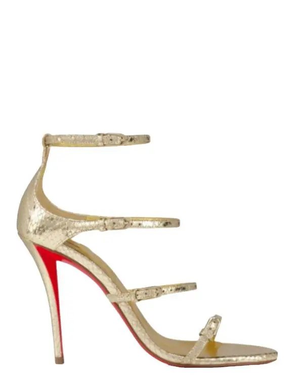 CHRISTIAN LOUBOUTIN High-heeled Strappy Sandals With Gold Tone Buckles - Ancient Gold
