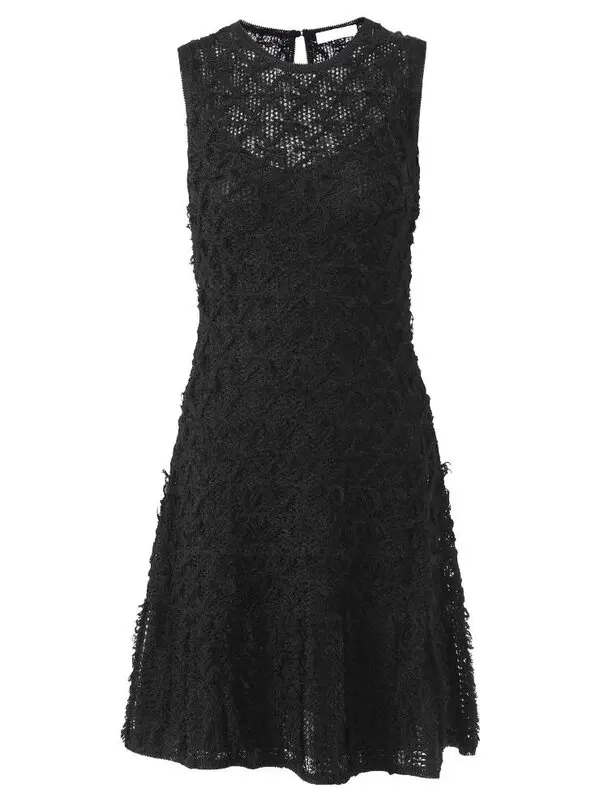 Chloé Lace Detailed Flared Mini Dress - Black