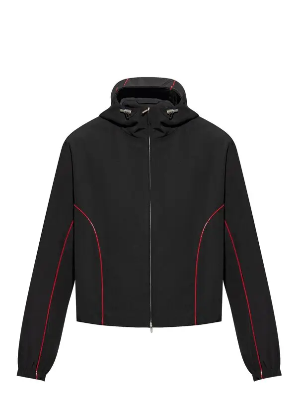 FERRAGAMO Zip-up Drawstring Jacket With Logo Patch - Black