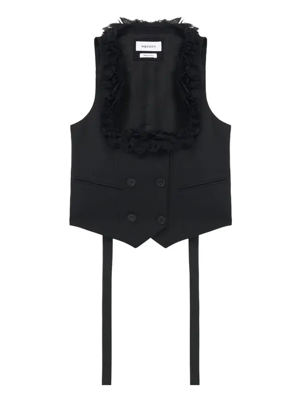 Alexander McQueen Double-breasted Waistcoat With Ruffle Detail - Black