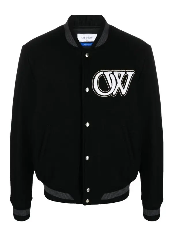 Off-White Bomber Jacket With Back Embroidery - Black
