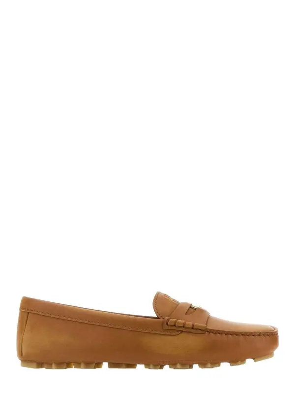 Miu Miu Round Toe Slip-on Loafers With Logo Detail - Brown