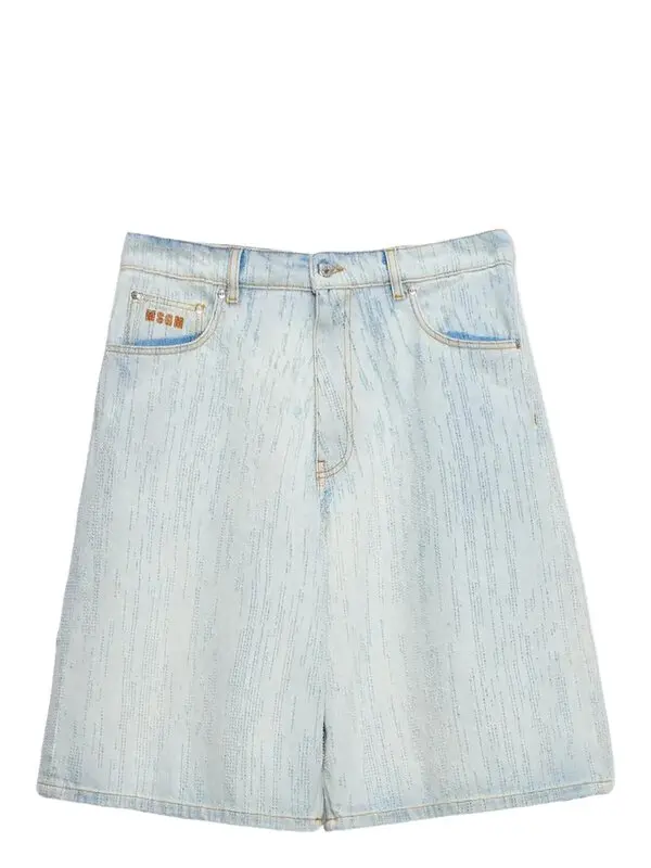 MSGM Logo Patch Distressed Denim Bermuda Shorts - Light