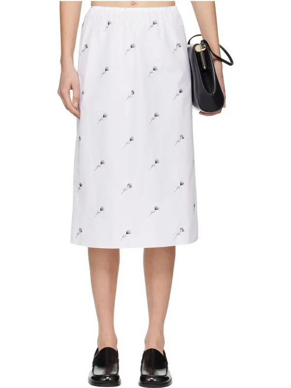 RIER Pop Floral Print Midi Skirt - White