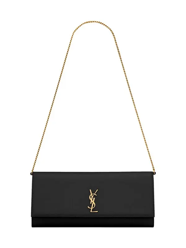 Saint Laurent Kate Foldover Top Clutch Bag With Chain Strap - Black