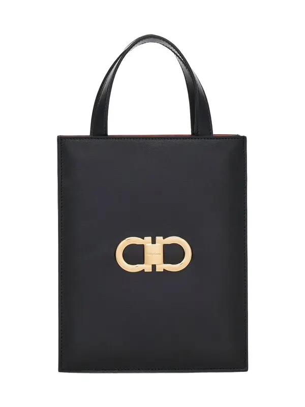 FERRAGAMO Gancini Plaque Mini Tote Bag - Black