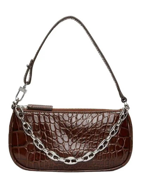 By Far Mini Rachel Embossed Shoulder Bag - Brown