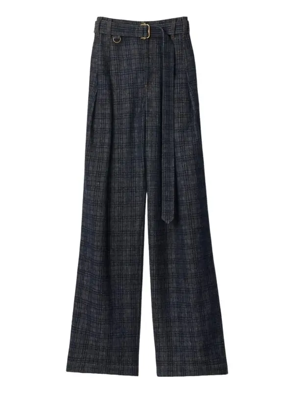Burberry Straight-leg Checked Belted Trousers - Indigo