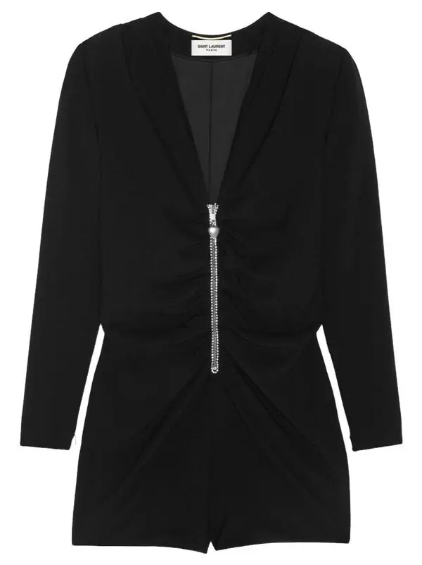 Saint Laurent Embellished Ruched Dress - Black