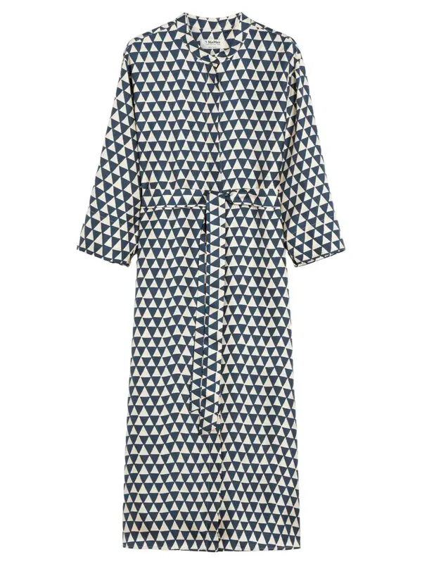 Max Mara Pattern-printed Midi Dress With Mandarin Collar And 3/4 Sleeves - Ultramarine Blue