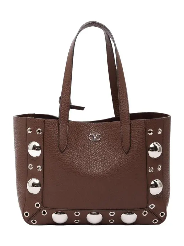 Valentino Garavani Metallic Eyelet Leather Tote Bag - Brown