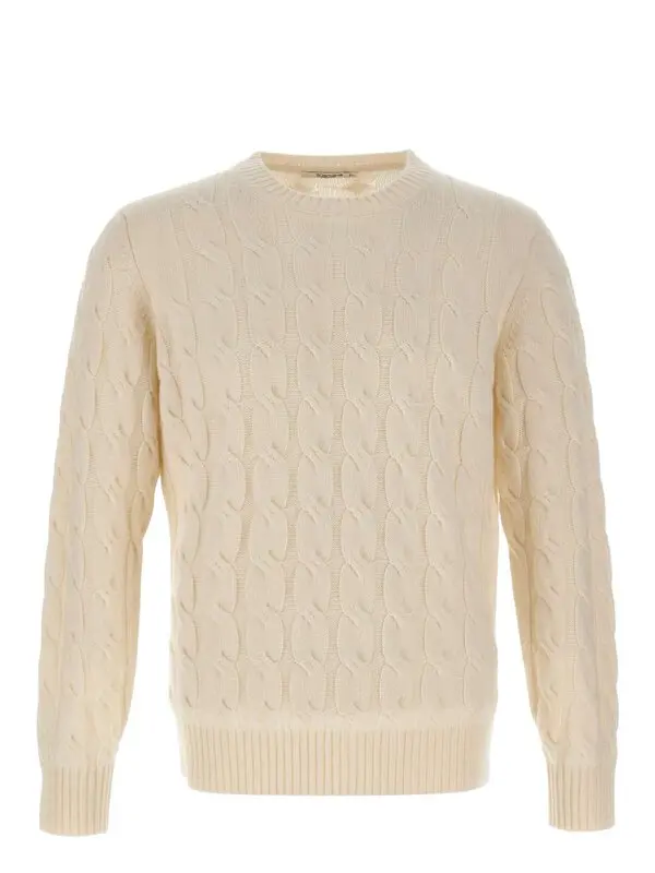 KANGRA Cable Knit Crew Neck Sweater - Nude
