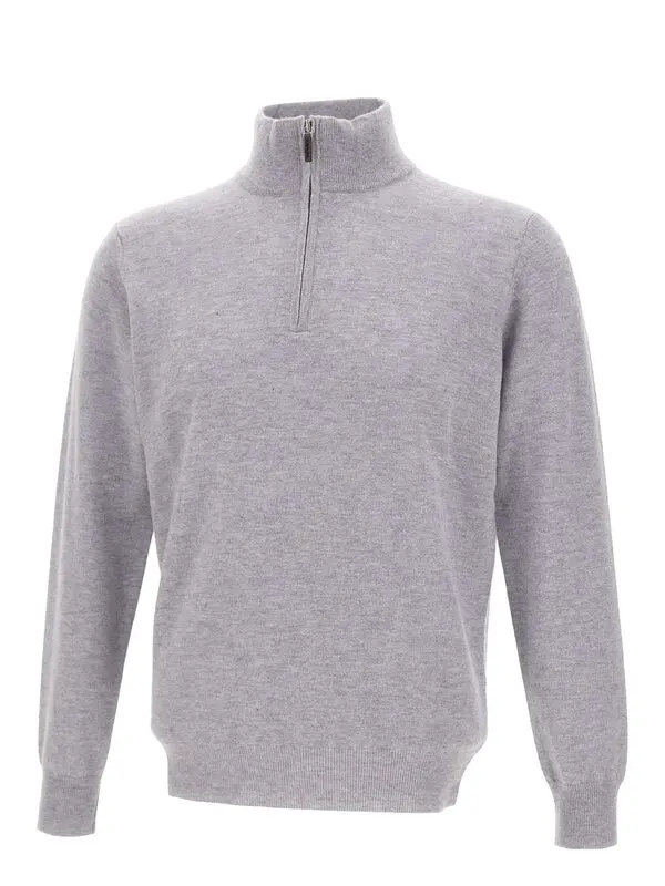 KANGRA Half Zip Stand Collar Knitted Sweater - Grey