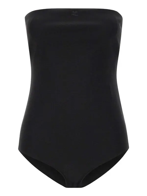 COURREGES Logo-embroidered Strapless Bodysuit - Black