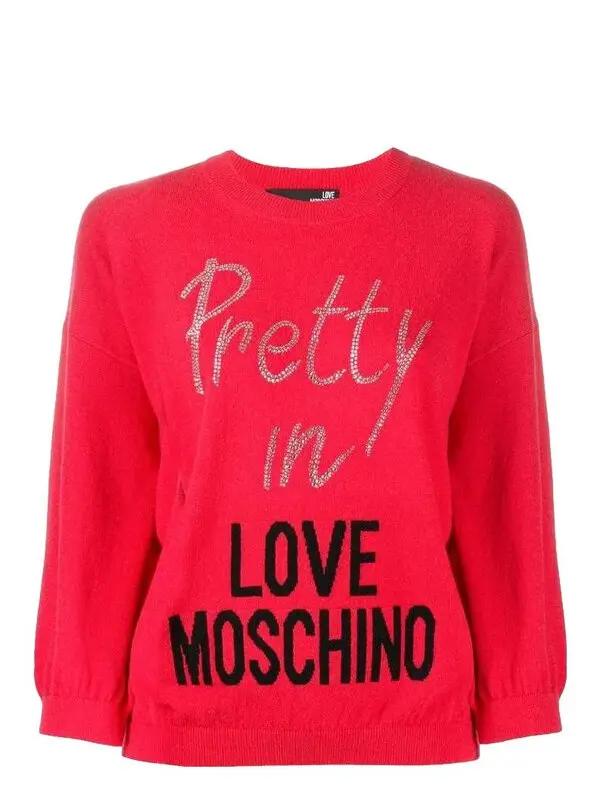 Moschino Crystal Embellished Logo Pullover - Red