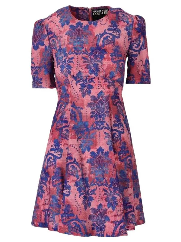 Versace Floral Printed Crewneck Dress - Pink