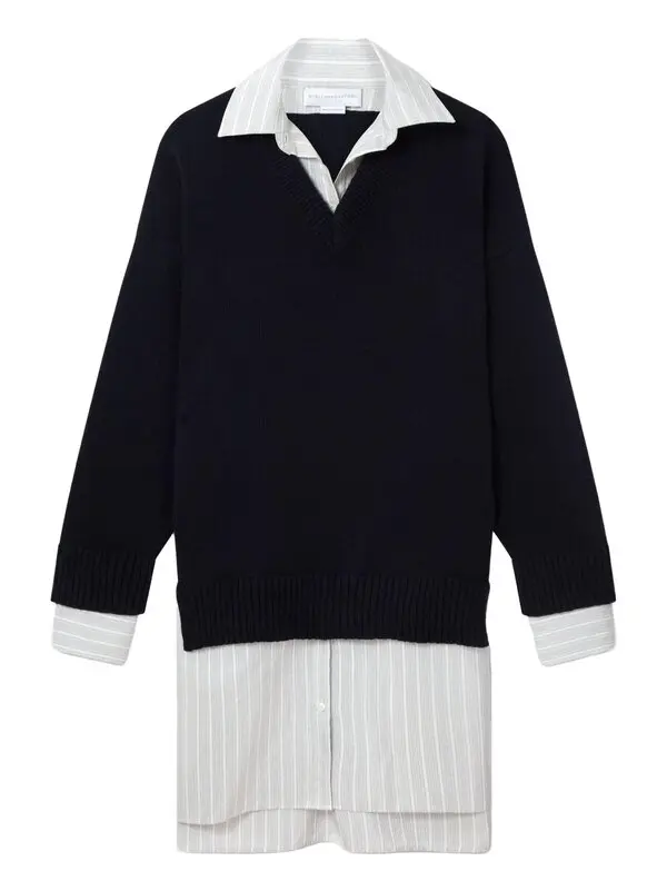 Stella McCartney Layered V-neck Sweater Dress With Shirting Details - Navy Blue