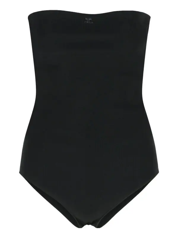 COURREGES Strapless Embroidered Logo Jersey Bodysuit - Black